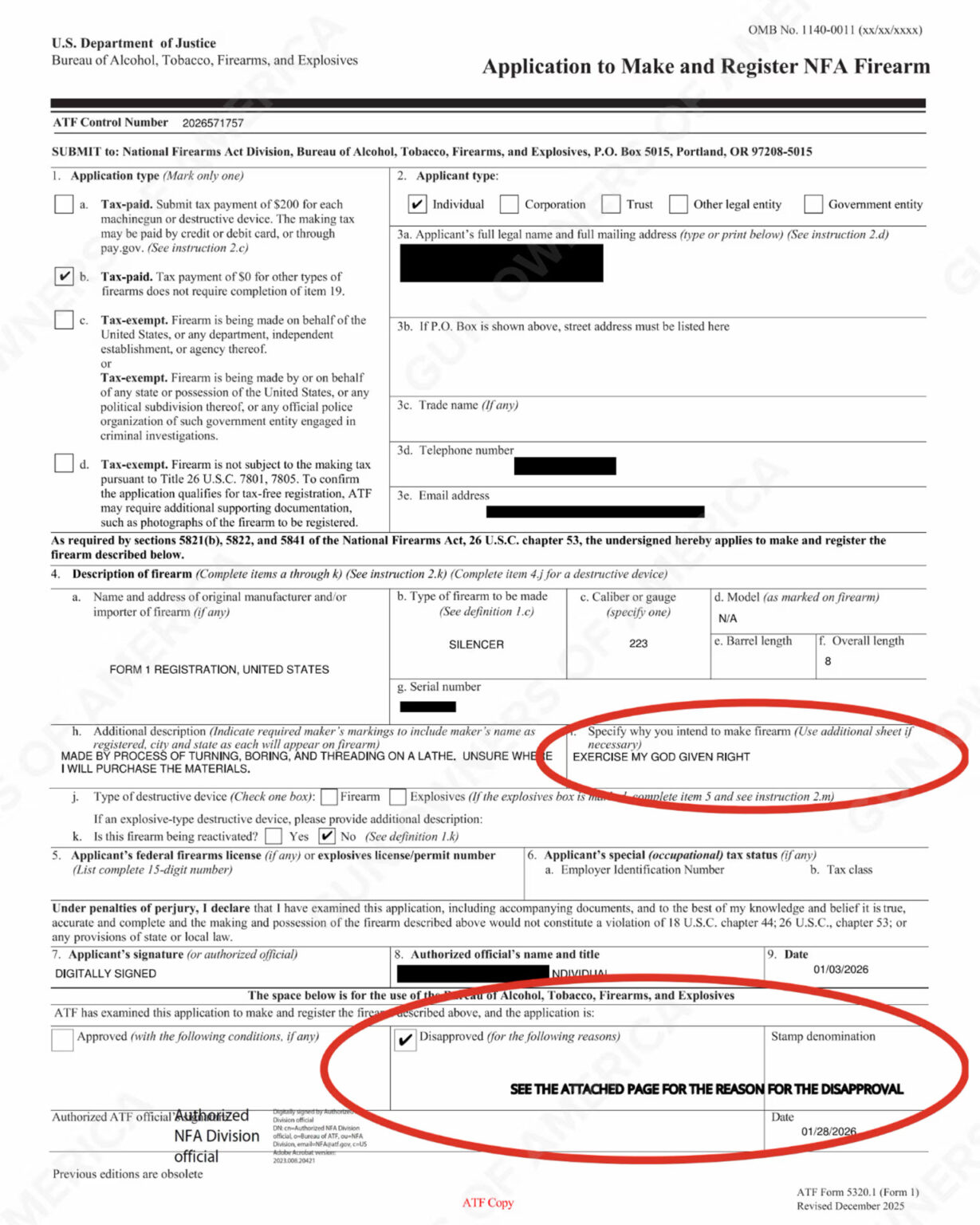 GOA Member’s NFA Form DENIED For Claiming “God Given Rights”? | GOA